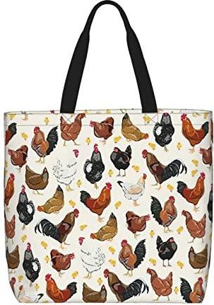 Generic Sac Fourre-Tout Motif De Poulets Sac &Agrave; Provisions En Toile Pliable R&eacute;utilisable Sacs En Toile Pour Femmes, Pour Tous Les Jours, Shopping, &Eacute;cole, Voyag