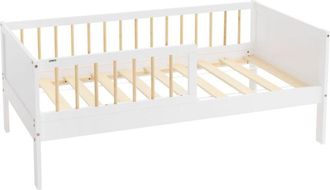 ML Design ML-Design Lit denfant Simple 70x140 cm, Blanc-Naturel, en Bois de Pin, avec Sommier &agrave; Lattes et Protection contre les Chutes, sans Matelas, Cadre de