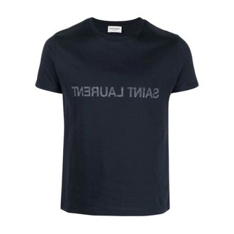 Saint Laurent Marineblaues T-Shirt mit Logo-Print - - Tops - Herren - Blau - L
