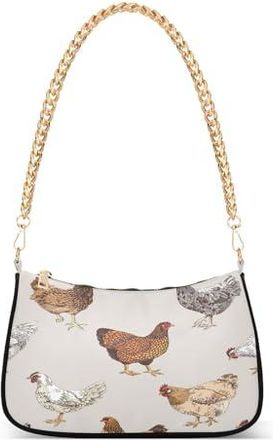 Mnsruu Sac &agrave; bandouli&egrave;re en cha&icirc;ne pour femme, poules coqs, poules, fourre-tout, sac &agrave; main sous les bras, petit sac &agrave; bandouli&egrave;re &agrave; fermeture &eacute;clair, A1213,