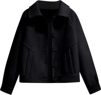 Generic Vestes pour femmes 2026 Veste courte en laine m&eacute;lang&eacute;e polyvalente pour toutes les saisons, Noir, XXL