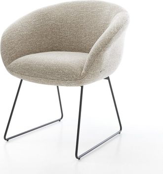 DELIFE Esszimmerstuhl Vinka-Flex mit Armlehnen Webstoff Soft Beige Kufengestell Schwarz Taschenfederkern, Esszimmerst&uuml;hle