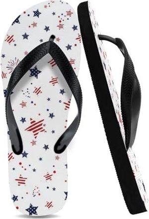 Generic Tongs unisexes pour femme, chaussures d&eacute;t&eacute; pour homme, sandales &agrave; semelle plate, chaussures de douche, cadeaux pour filles, &Eacute;toiles drapeau rouge bleu