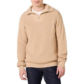 Amazon Essentials Pull en Tricot côtelé, Coupe décontractée, col zippé Homme, Fauve Clair, XXL