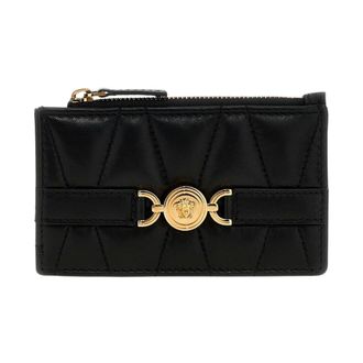 Versace Femme, Accessoires, Noir, Taille: ONE Size Porte-Cartes en Cuir Matelass&eacute; de Luxe