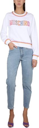 Moschino Logo-Embroidered Crewneck Sweatshirt - White