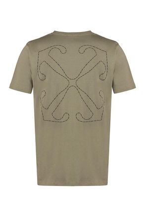 Off-white Mens Cotton Crew-Neck T-Shirt With Back Embroidery Green T-Shirts And Polos