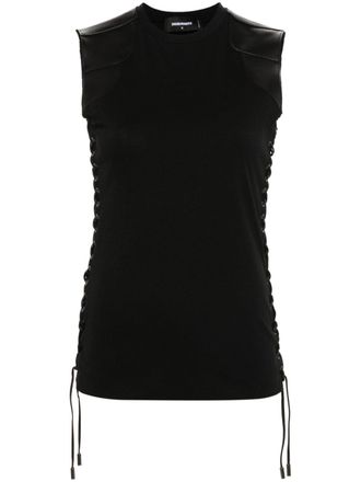Dsquared2 haut &agrave; liser&eacute;s en cuir - Noir