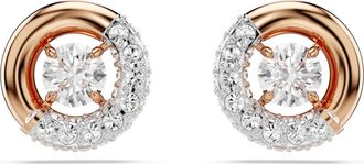 Swarovski Dextera Ohrstecker, Weiße, Rosé Vergoldete Ohrringe mit strahlenden Swarovski Kristallen im Rundschlifff
