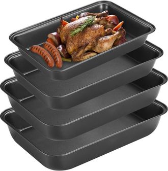 Generic 4-teiliges Antihaft-Backblech-Set, tiefe Karbonstahl-Bratpfannen, rechteckige Kochbleche, sp&uuml;lmaschinenfest