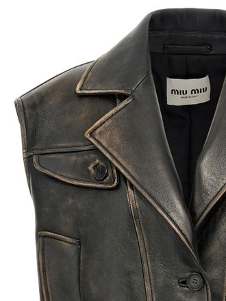 Miu Miu Vintage-Effect Lamb Leather Vest - Brown