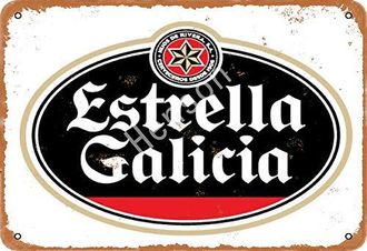 Henson Décoration murale en étain vintage 30.48 cm x 20.32 cm pour mur - Estrella Galicia Beer - Thème bière - Montage mural