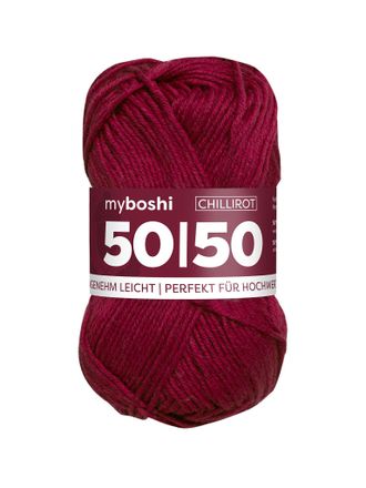 myboshi 50/50-Ganzjahres-Wolle aus Baum- und Merinowolle, f&uuml;r Oberbekleidung geeignet, Mulesing-frei, hochwertiges H&auml;kel-/Strickgarn, 50g, Ll 110m Rot (Chilli