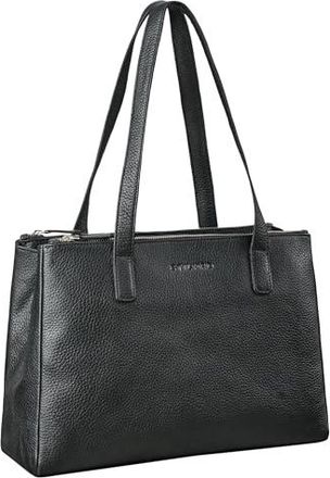 STILORD Blossom Sac à Main Cabas Femmes Cuir Sacoche Bandoulière Élégant Tote Bag Grand Sac Besace pour Travail Shopping en Cuir Véritable, Couleur:noir