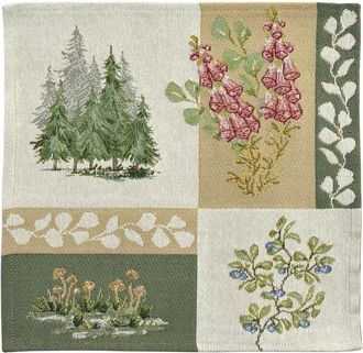 Sander Tischset Platzset Ellie Gobelin Weihnachten 32 x 32cm Creme tannengr&uuml;n rot Hirsch Ilex Tanne 70% Baumwolle Kiefer Deckchen Zapfen