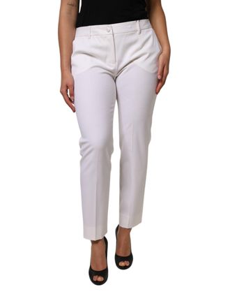 Dolce & Gabbana Womens White Wool Mid Waist Tapered Pants Virgin Nylon Elastane