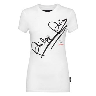 Philipp Plein Femme, Tops, Blanc, Taille: 42 FR T-Shirt Col Rond Signature