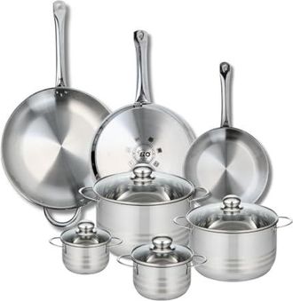 Fackelmann ELO 9887250 Batterie de cuisine 7 pi&egrave;ces, Ensemble de 3 Po&ecirc;les de cuisson 24, 28 et 32 cm et 4 faitouts 12, 14, 20 et 24 cm Elo Profi Brillant, inox, 