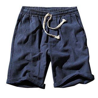 LaoZanA Homme Shorts Bermudas Chino Pantacourt Pantalon en Lin Plage Sports Décontracté Léger Confortable Respirant Marine 2XL
