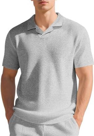 Generic Polo l&eacute;ger et respirant pour homme, coupe classique, d&eacute;contract&eacute;, vintage, boutonn&eacute;e, confortable, extensible, t-shirts dext&eacute;rieur, Cendr&eacute; clair, 3XL