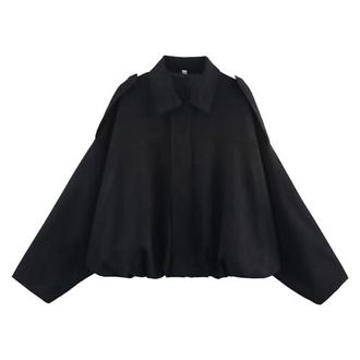 Generic Blouson bomber en faux daim pour femme - Style d&eacute;contract&eacute; - Manches longues - Tendance - Streetwear, Noir, S