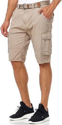 Indicode Hommes Monroe Cargo Shorts | Pantalon Court Cargo avec Ceinture Greige 3XL