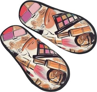 Generic Pantoufles De Voyage Motifs &Agrave; Th&egrave;me Cosm&eacute;tique Et Maquillage Doux Slippers Antid&eacute;rapant Chaussons Invit&eacute;s Pour Camping Chambre Automne L