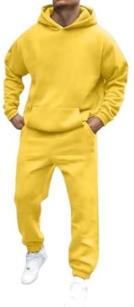 Generic Ensemble de survêtement décontracté pour homme - Sweat à manches longues et jogging - Confortable - Avec poches - Uni - Coupe ajustée - Sweat à capuch