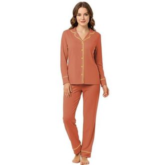 Janisramone Ensemble de pyjama 2 pièces pour femme, ensemble complet à manches longues, haut de Noël uni avec bas à taille réglable, vêtements de nuit confortable