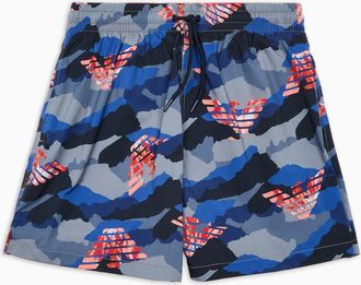 Emporio Armani Herren Mid Boxer Badehose, Camu Blue/Eagles, XXL