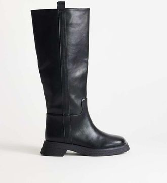 Topshop Lauren grobe kniehohe Stiefel in Schwarz
