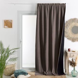 HOME MAISON QABANE - Rideau Thermique Phonique Semi Occultant &agrave; Galons Fronceurs KONFOR - Polyester - Isolation Acoustique - Voilage Chambre, Salon - 140 x 260 cm