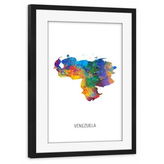artboxONE Poster mit Rahmen schwarz 75x50 cm Venezuela Watercolor Map von Michael Tompsett - gerahmtes Poster