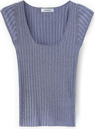 Motivi Femme, Pulls, Bleu, Taille: 42 FR Maille Lurex C&ocirc;tel&eacute;e Slim Fit