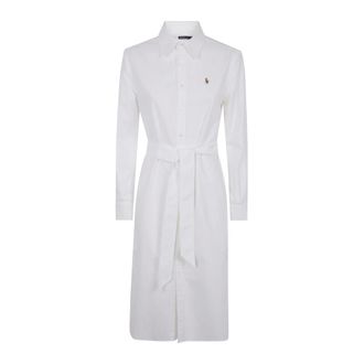 Polo Ralph Lauren Femme, Robes, Blanc, Taille: 40 FR Robe-chemise ceintur&eacute;e en popeline de coton