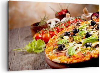 Arttor Bilder auf Leinwand 100x70cm Leinwandbild Pizza Essen Italien Tradition Groß Wanddeko Bild Schlafzimmer Küche Deko Wandbilder Dekoration Wohnzimmer Wa