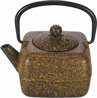 Villa D'Este Home Tivoli Teekanne aus Gusseisen, 400 ml, mit klappbarem Griff, Edelstahlsieb, Schwarz und Gelb