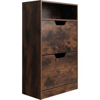 Relaxdays Armoire &agrave; chaussures Relaxdays, HxLxP 102 x 60 x 24 cm, 8 paires, 2 abattants, &eacute;troite, style industriel, marron