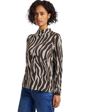 Street One Damen 3227984 Shirt mit Zebra Print, deep Roast Brown, 36