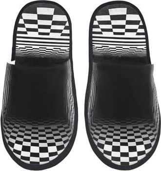 Generic Tunnel &Agrave; Damier 3D Noir Et Blanc Homme Femme Pantoufles Chaud Chaussures De Maison Antid&eacute;rapantes Slippers Pour Int&eacute;rieur Maison Automne L