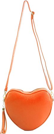 modamoda.de T267 Damen Leder Herzf&ouml;rmige Umh&auml;ngetasche Schultertasche, handmade in Italy (Orange)