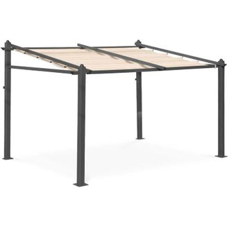 Sweeek Pergola murale en aluminium - Murum 3x4m - Toile beige - Tonnelle id&eacute;ale pour votre terrasse. toit retractable. toile coulissante. structure aluminium