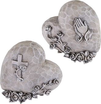 Matches 21 matches21 Schöne Grabherzen mit betenden Händen und Kreuz - Wetterfester Grabschmuck aus Kunststein - Christliche Deko in grau 2 Herzen in grau 14 x 1