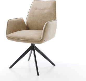 DELIFE Drehstuhl Zoa-Flex Mikrofaser Beige Vintage Kreuzgestell breit Schwarz 360&deg; drehbar Wippfunktion Taschenfederkern, Esszimmerst&uuml;hle