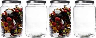 mikken Art Einmachglas 2er Set 1,7 Liter mit Schraubverschluss, Vorratsglas, Glasdose inkl. Beschriftungsetiketten (Silber) (Packung mit 2)