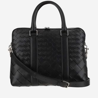 Bottega Veneta Mens Slim Intrecciato Business Bag Black Calfskin Shoulder