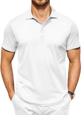 Coofandy Polo d&eacute;contract&eacute; &agrave; Manches Courtes en Tricot avec Fermeture &eacute;clair pour Homme Coupe Classique, Blanc, Taille XL