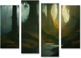 Islandburner Bild auf Leinwand Fantasy Enchanted Landscape Dense Forest KI Ideal Games Loading Scree Bilder Wandbilder Poster JAVX-4erP