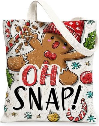 Generic Sacs fourre-tout en toile de pain d&eacute;pice de No&euml;l, motif biscuits amusants, sacs d&eacute;picerie r&eacute;utilisables, vacances fantaisistes, l&eacute;gers et lavables, bl