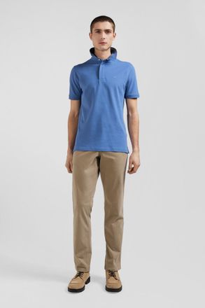 Eden Park Polo Manches Courtes En Coton Stretch Bleu Coupe Slim